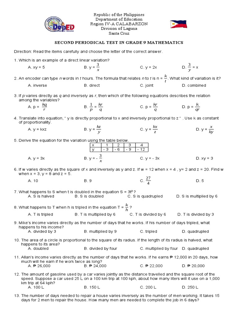 Grade 9 Math 2nd Quarter Exam Reviewer | PDF | Exponentiation | Equations