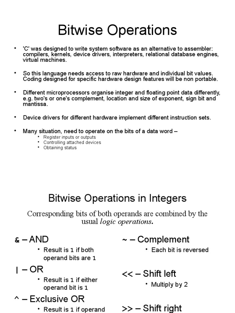 Bitwise Operations | PDF | Bit | Computer Data Bitwise Operations | PDF | Bit | Computer Data