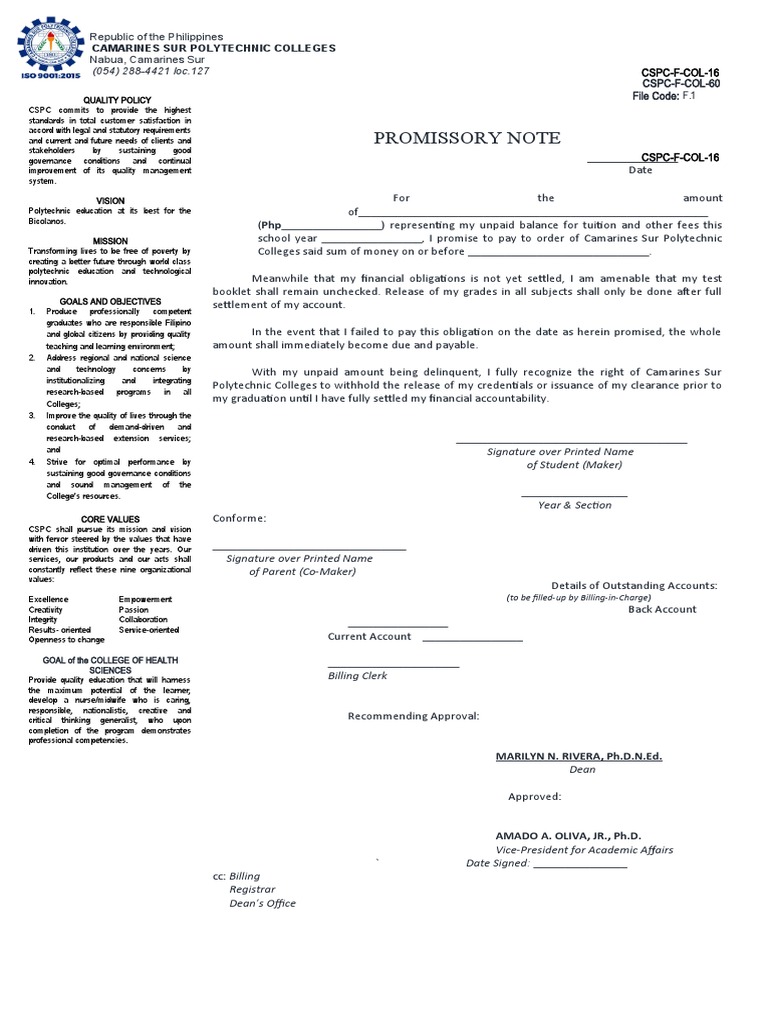 PROMISSORY NOTE Updated | PDF | Governance | Quality Management