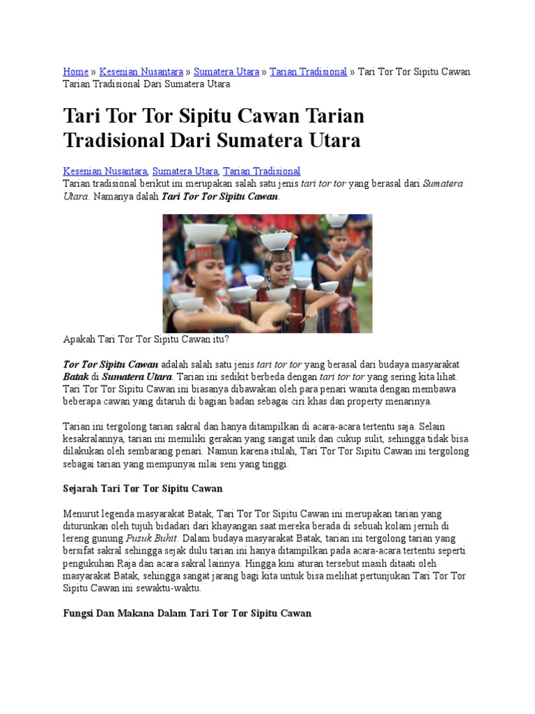 Tari Tor Tor Sipitu Cawan: Sejarah dan Makna | PDF | Ilmu Sosial