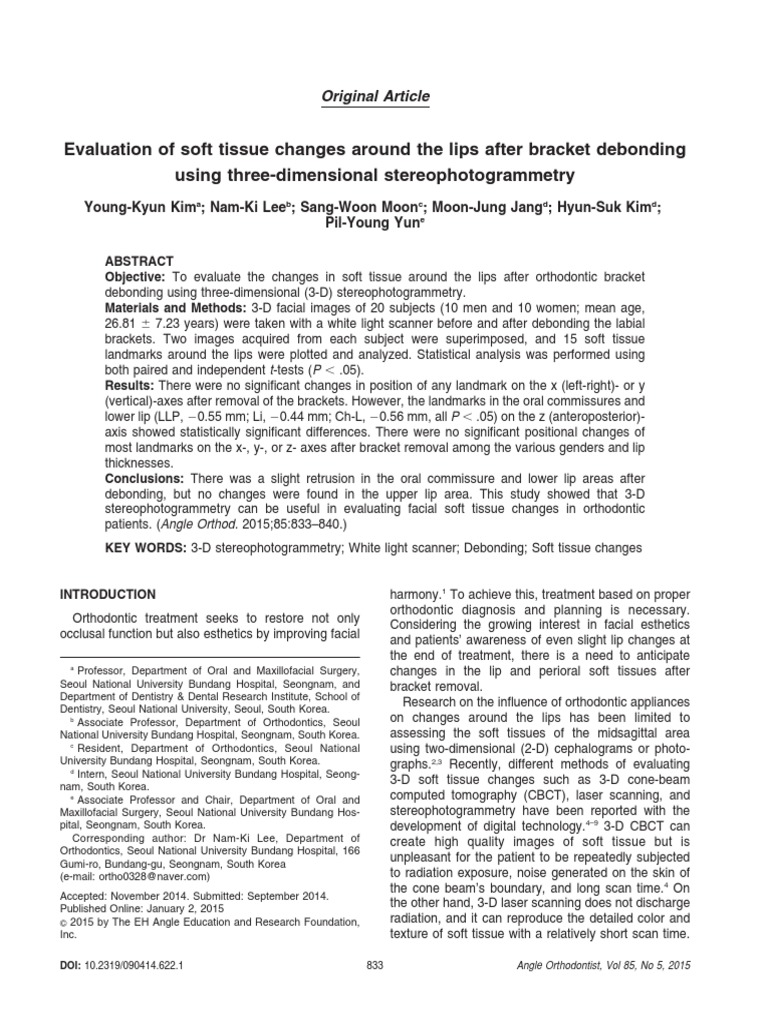 Evaluation of Soft Tissue Changes Around The Lips After Bracket ...
