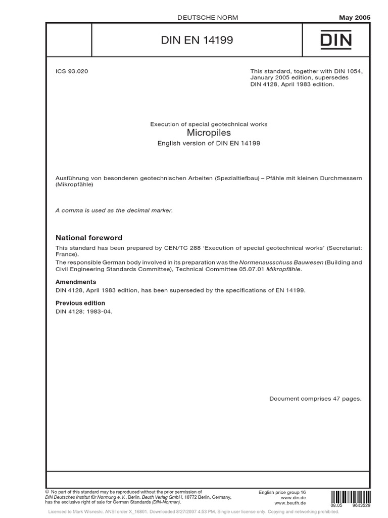 DIN EN 14199 Micropiles | Download Free PDF | Europe