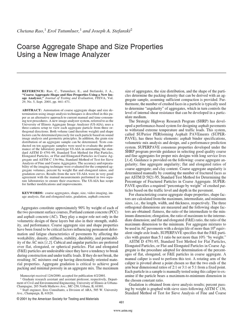 Coarse Aggregate Shape and Size Properties Using A New Image Analyzer ...