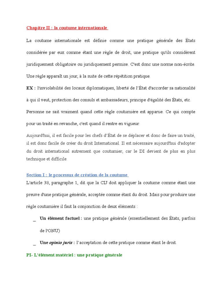 La Coutume Internationale en Droit | PDF | Loi internationale | Traité