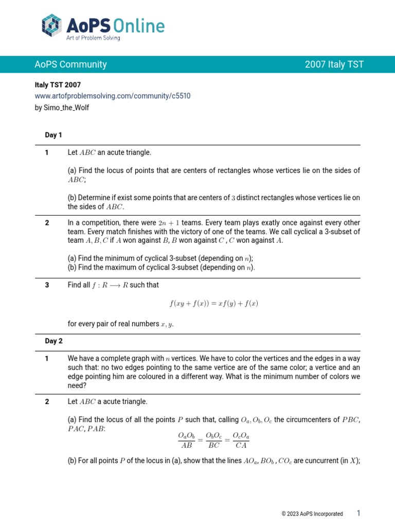 2007 Italy TST | PDF | Mathematics | Mathematical Concepts
