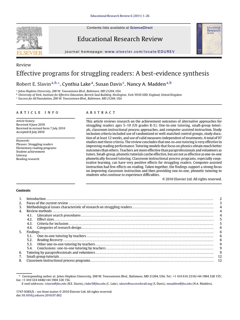 2011 - SLAVIN - Effective Programs For Struggling Readers - A Best ...