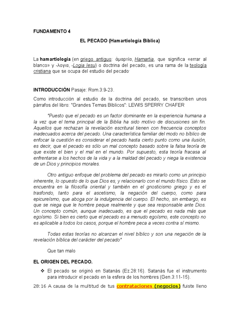 Fundamento 4 La Doctrina Del Pecado - Hamartiologia Biblica. | PDF | Pecado | Creencia religiosa ...