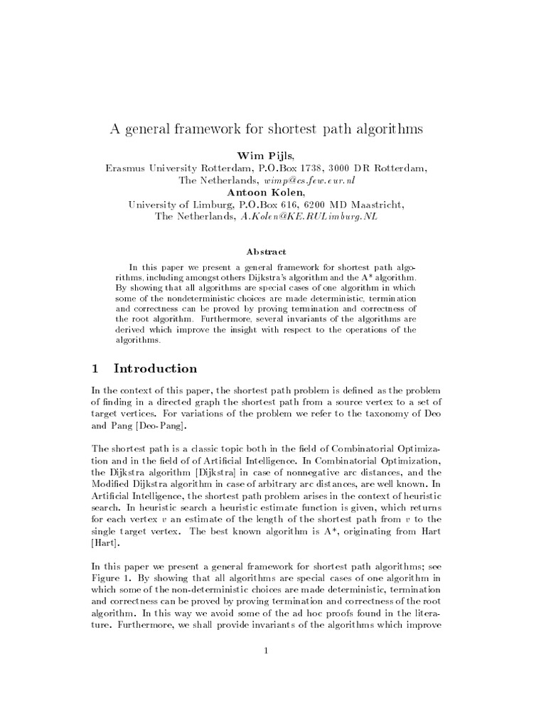 A General Framework For Shortest Path Algorithms Pdf Computational Complexity Theory