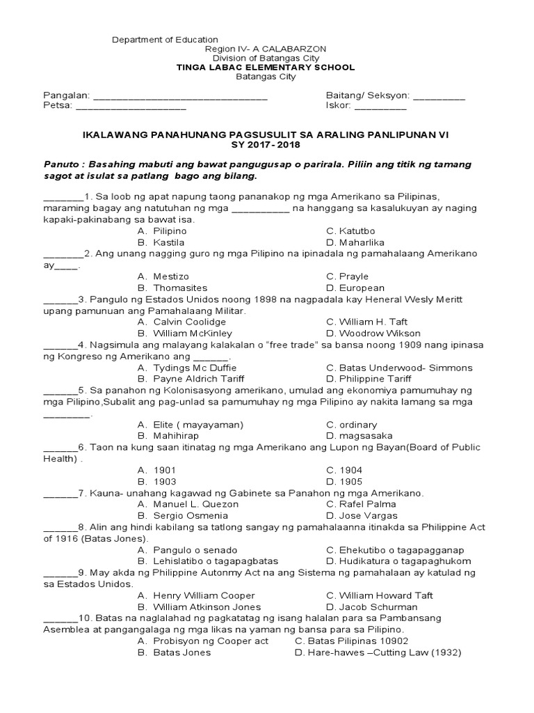 Second Periodical Test in AP Vi | PDF