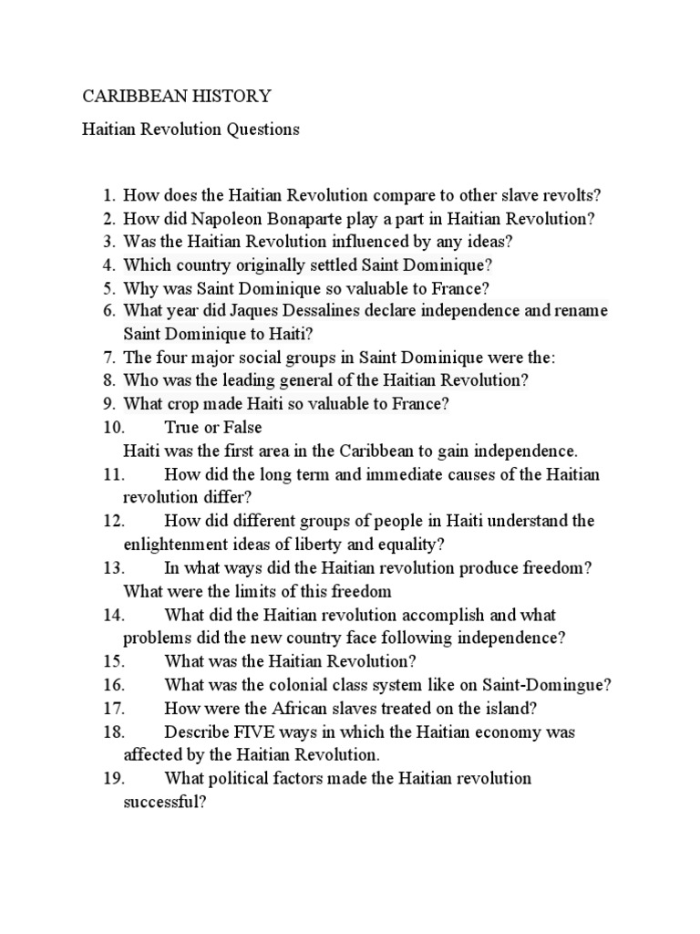 Haitian Revolution Questions | PDF