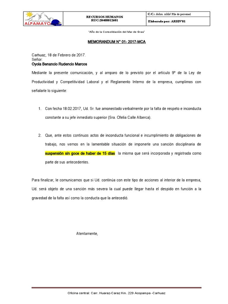 Memorandum - Personal | PDF | Business | Economias