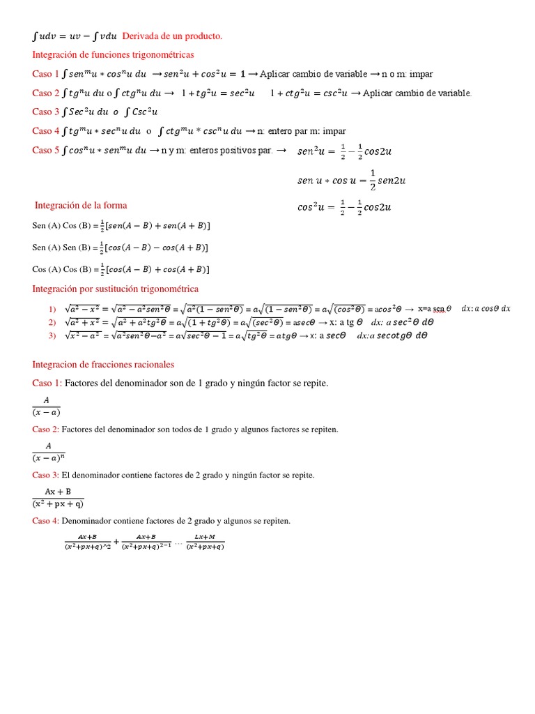 Formulario Integrales | PDF