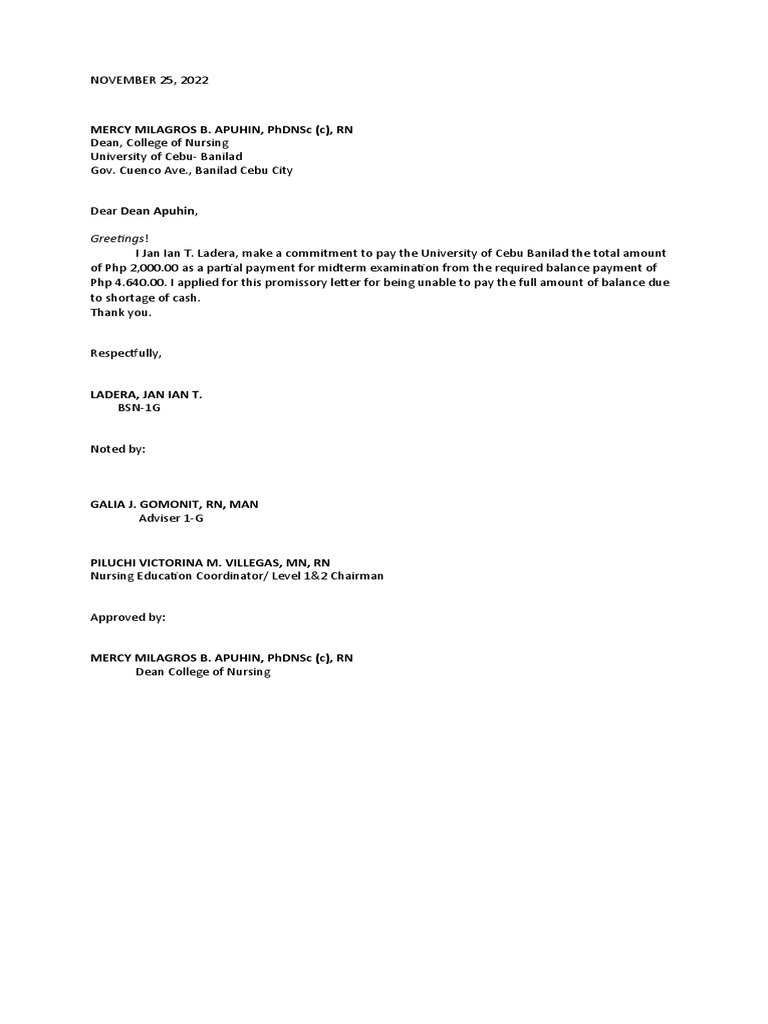 Promissory Letter - Ucb | PDF