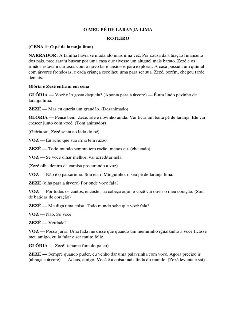 Roteiro Meu Pé de Laranja Lima | PDF