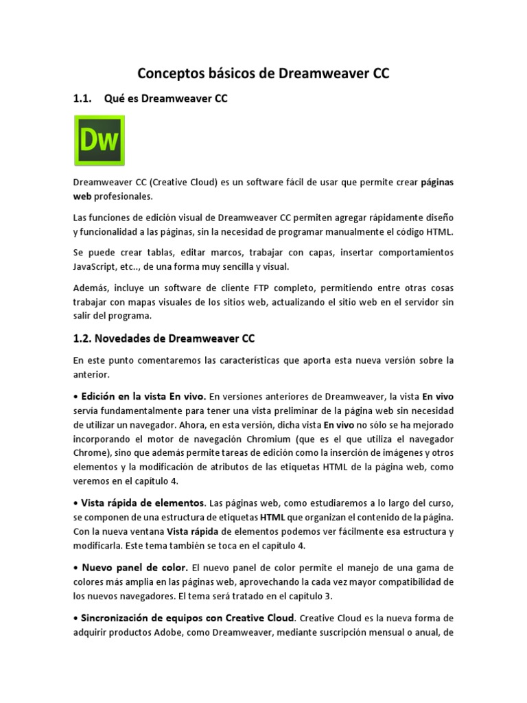 Conceptos Básicos de Dreamweaver CC | PDF | Adobe Dreamweaver | HTML