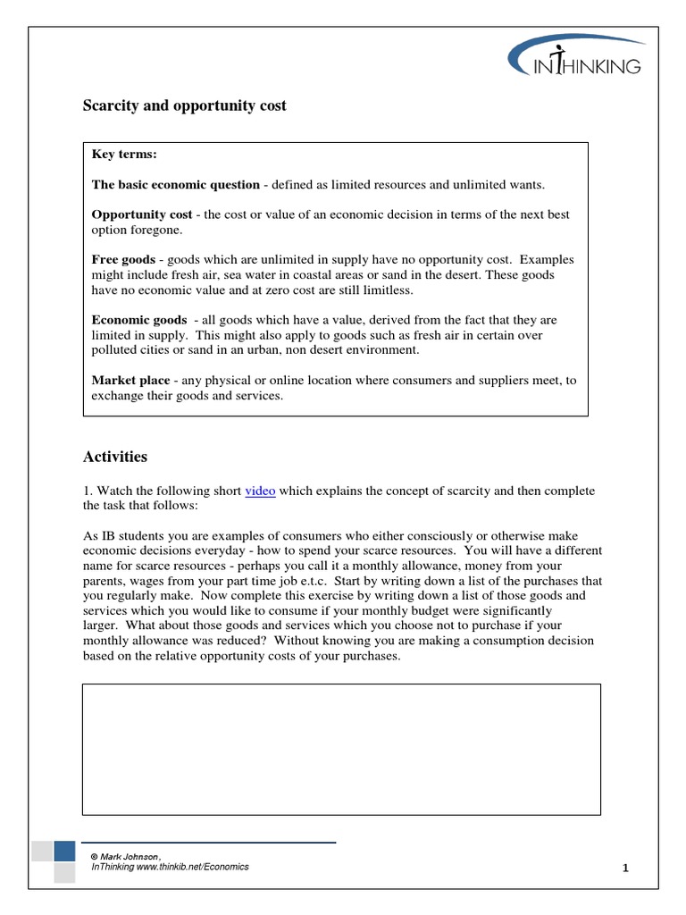 Scarcity and Opportunity Cost | PDF | Opportunity Cost | Goods