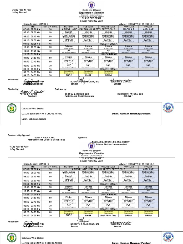 Grade 6 Class Program 2022-2023 | Download Free PDF | Academic Degree