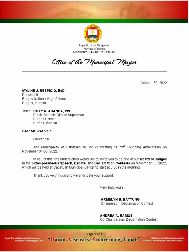 Invitation to Declamation Contest | PDF