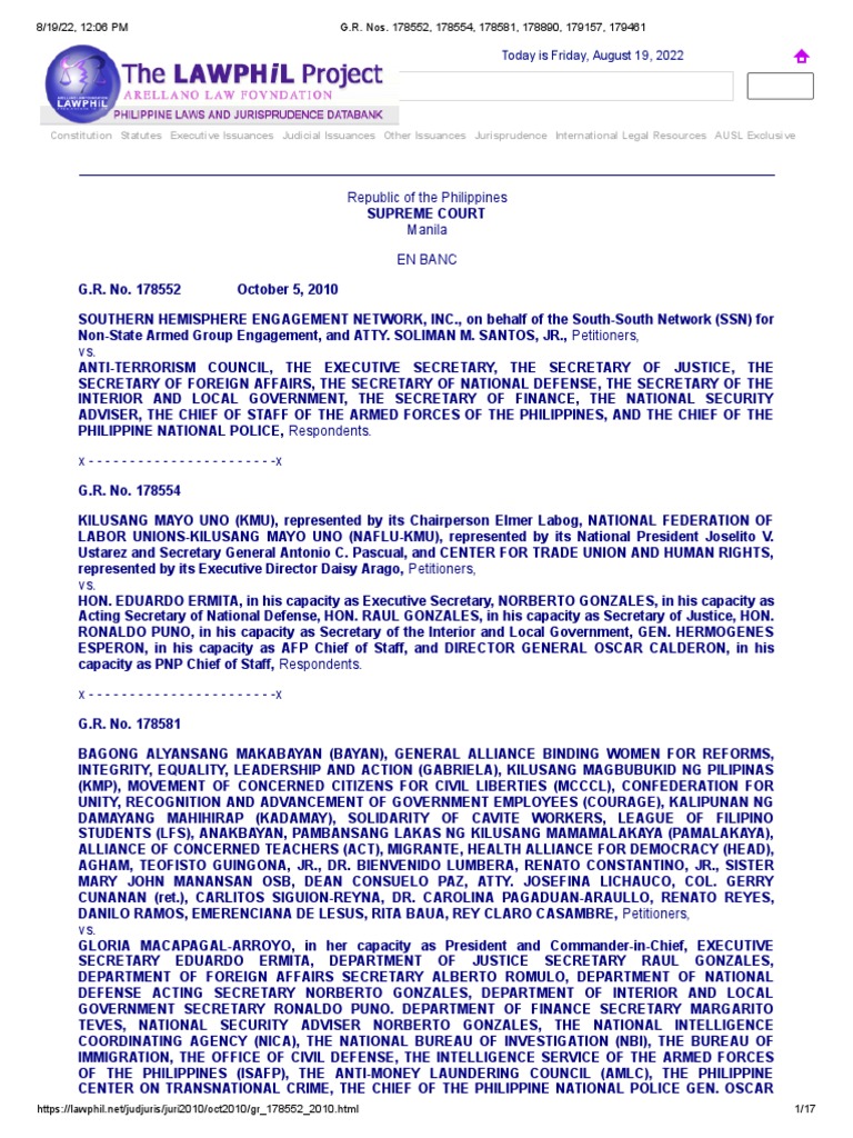 Philippine Supreme Court Rulings on Anti-Terrorism | PDF | Overbreadth ...