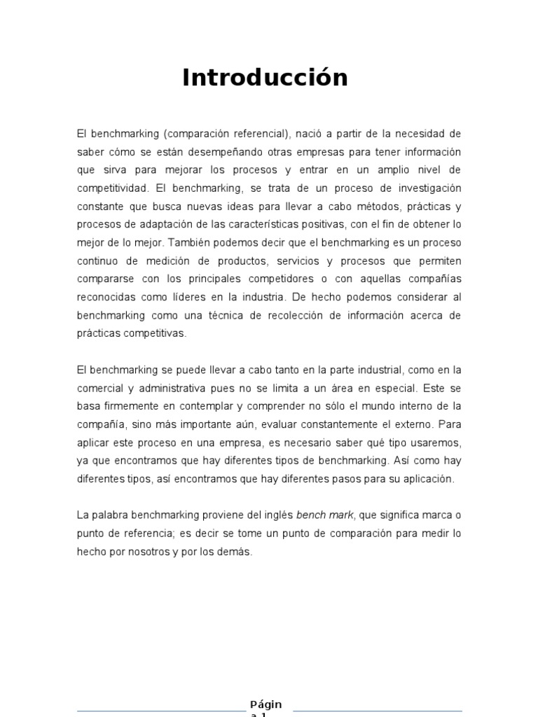 Informe Del Bench Marking | Descargar gratis PDF | Benchmarking | Business