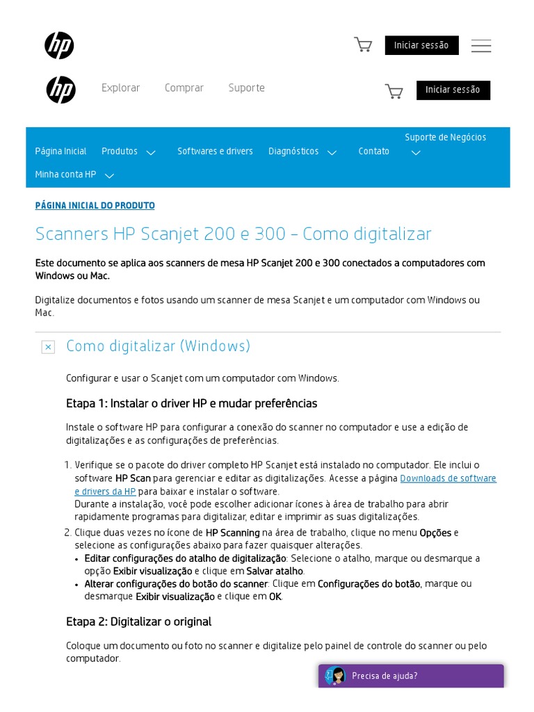 Scanners HP Scanjet 200 e 300 - Como Digitalizar - Suporte Ao Cliente HP® | PDF | Programas ...