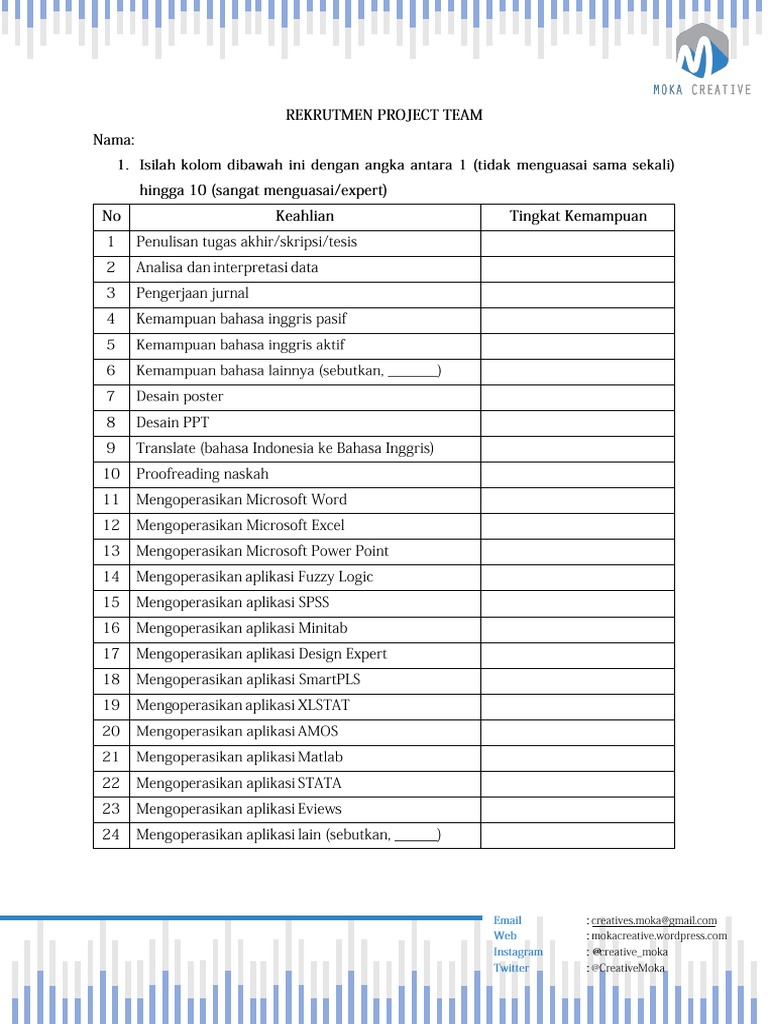 Form Seleksi Project Team | PDF