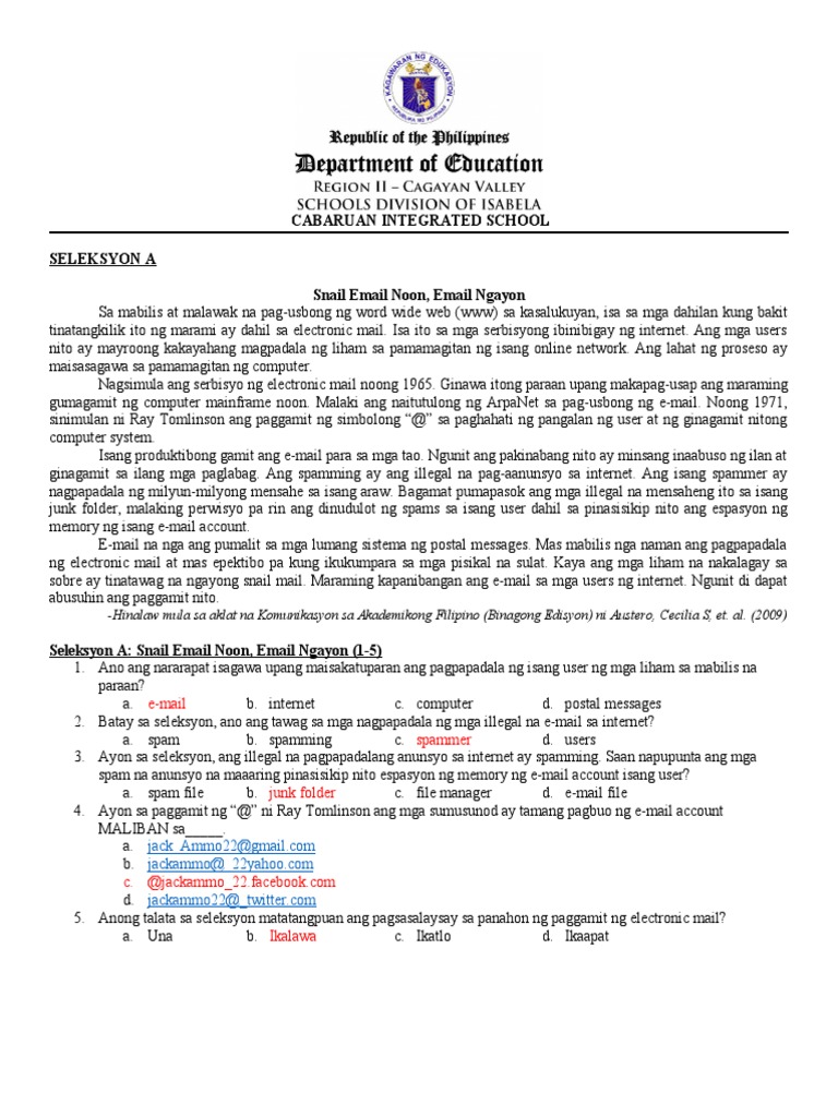 Filipino Reading Material | PDF