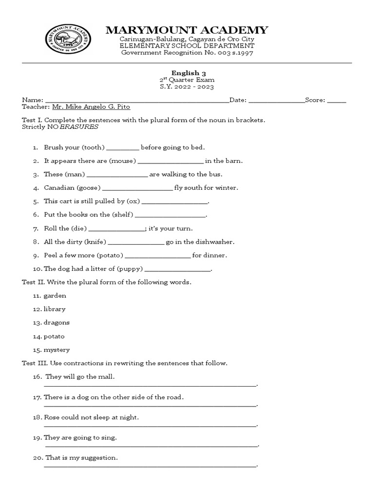 Grade 3 2st Quarter Exam - English | PDF | Linguistics