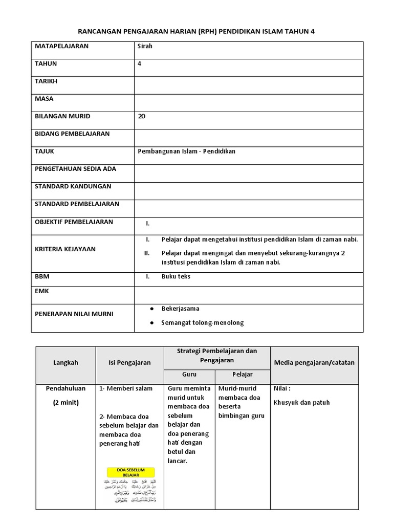 RPH-Sirah Tahun 4 | PDF