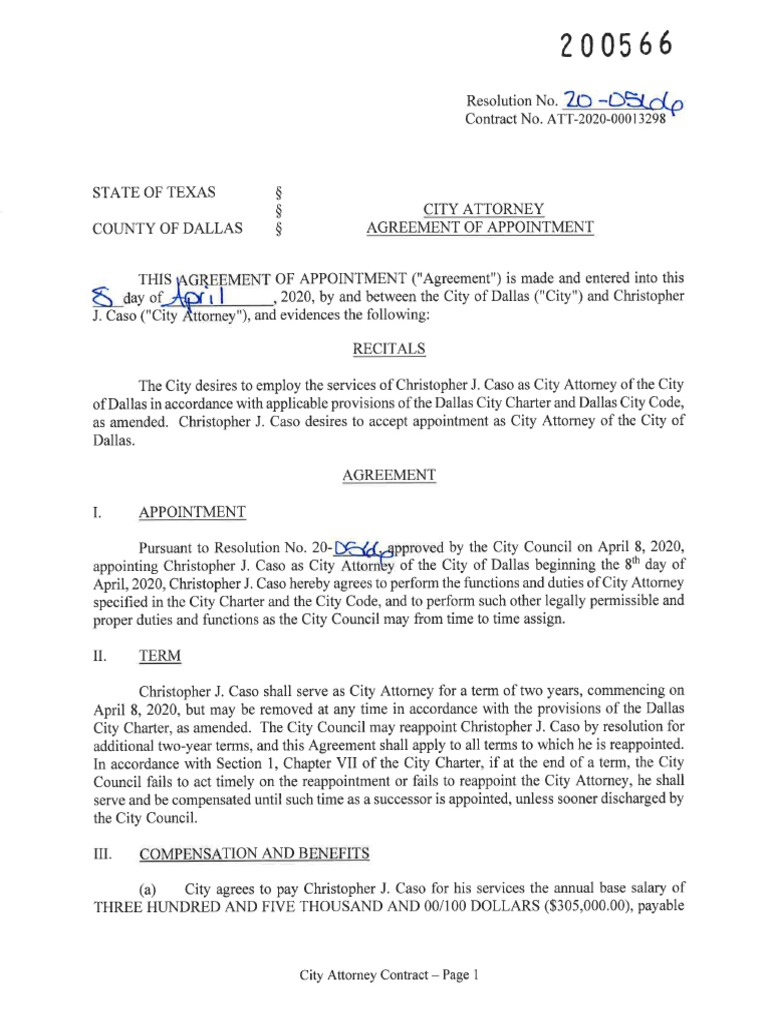 Chris Caso Contract City of Dallas | PDF