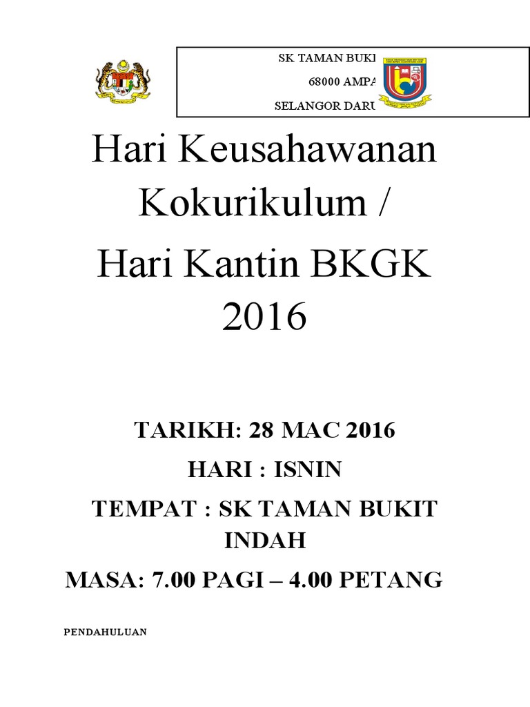 Kertas Kerja Hari Keusahawanan Kokurikulum 2016 | PDF