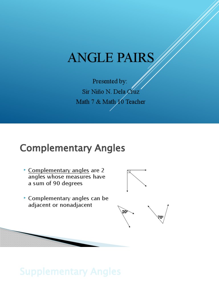 Lesson 1 - Angle Pairs | PDF | Perpendicular | Angle