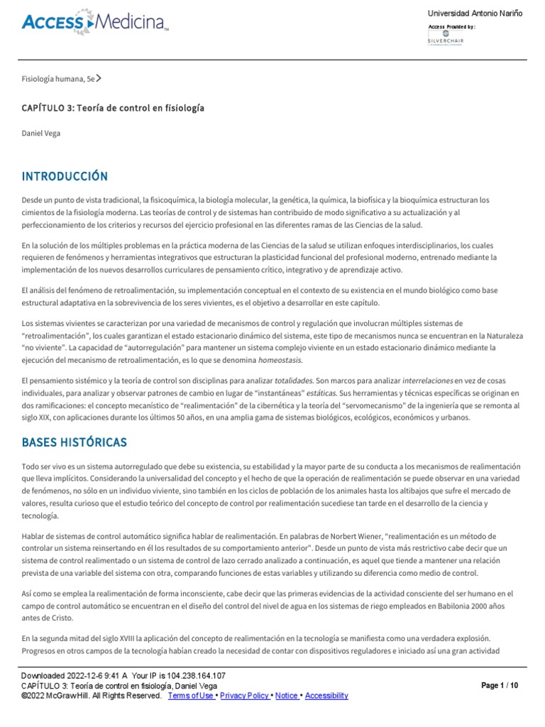 CAPÍTULO 3 - Teoría de Control en Fisiología | PDF | Realimentación ...