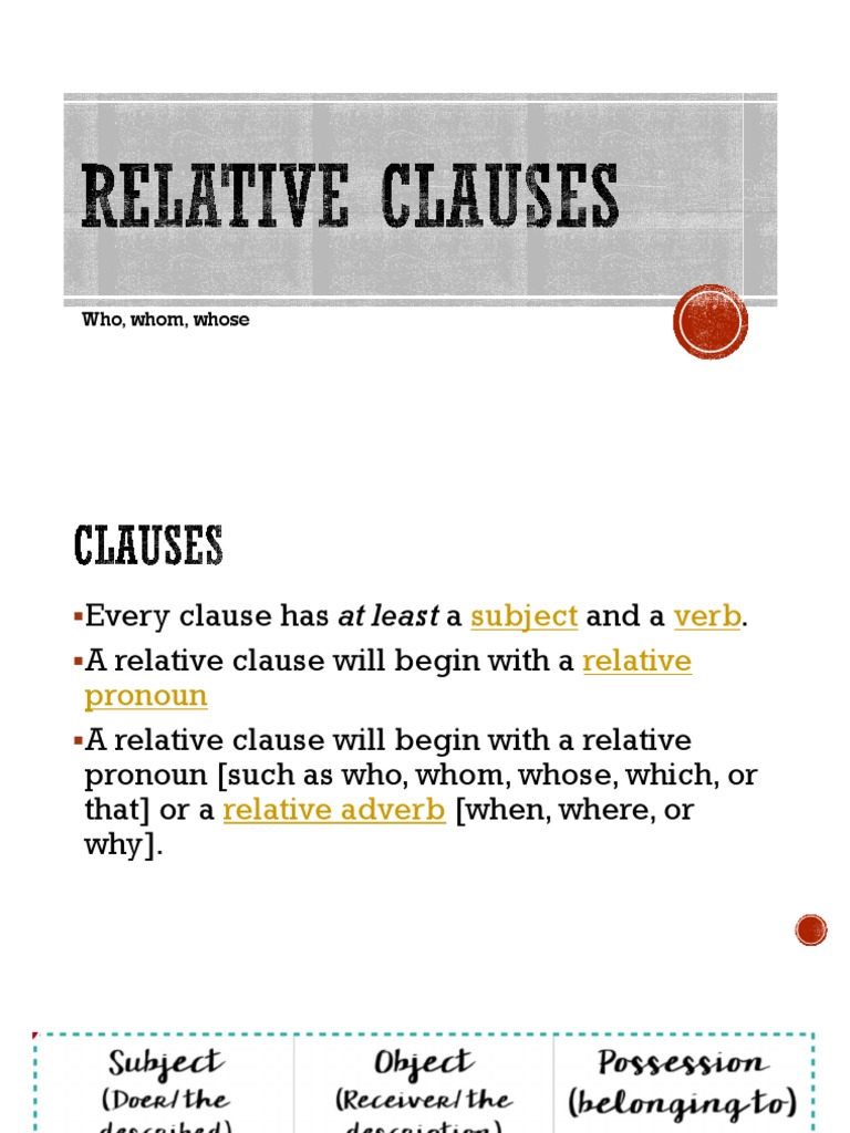 Relative Clauses - Who, Whom, Whose | PDF