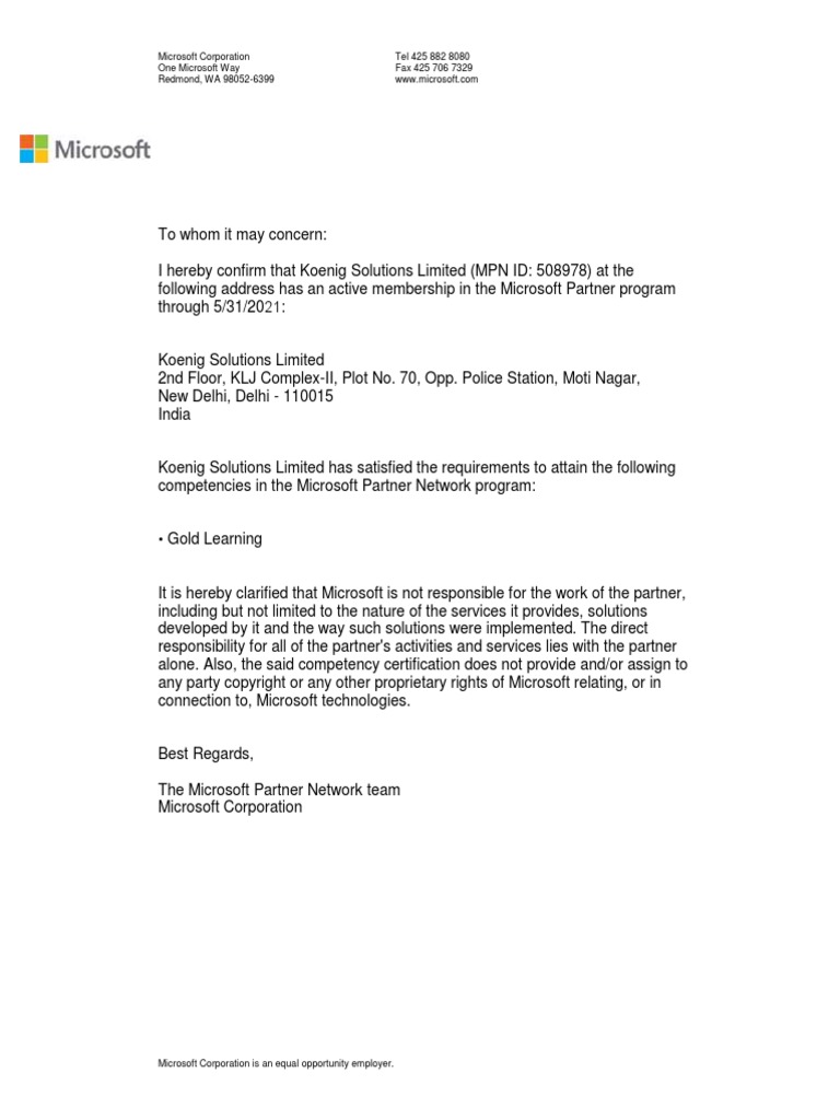 Microsoft Authorization Letter | PDF