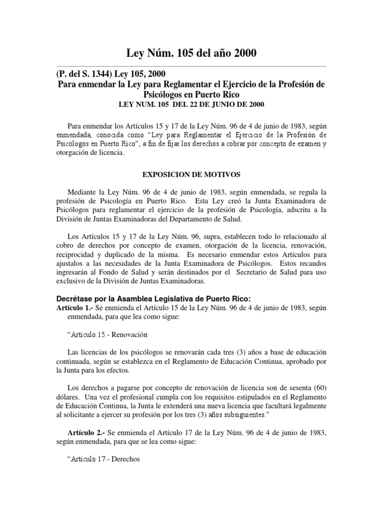 Ley Núm. 105 de 2000 | PDF | Puerto Rico | Gobierno