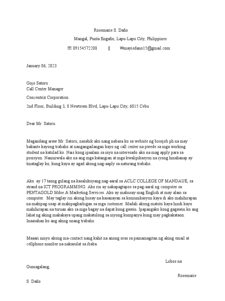 Application Letter Sample | PDF