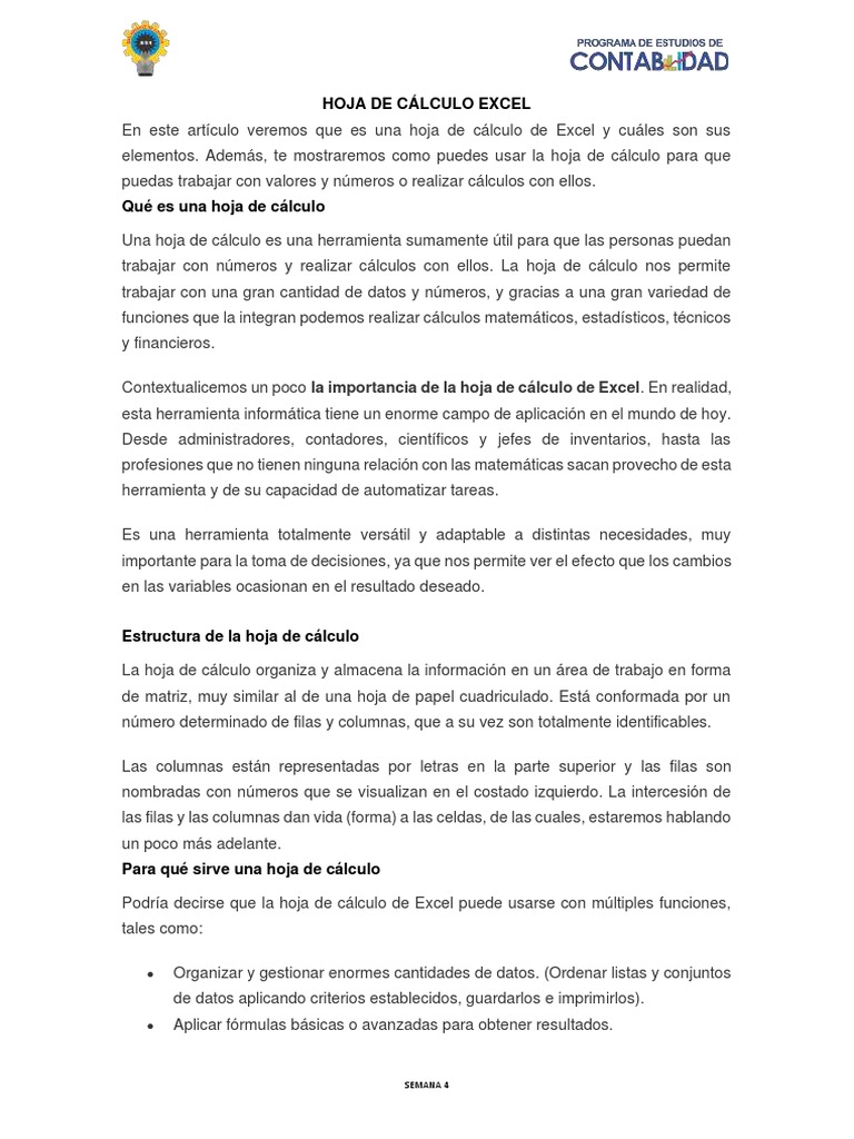 Hoja de Calculo Configuracion | PDF | Microsoft Excel | Hoja de cálculo
