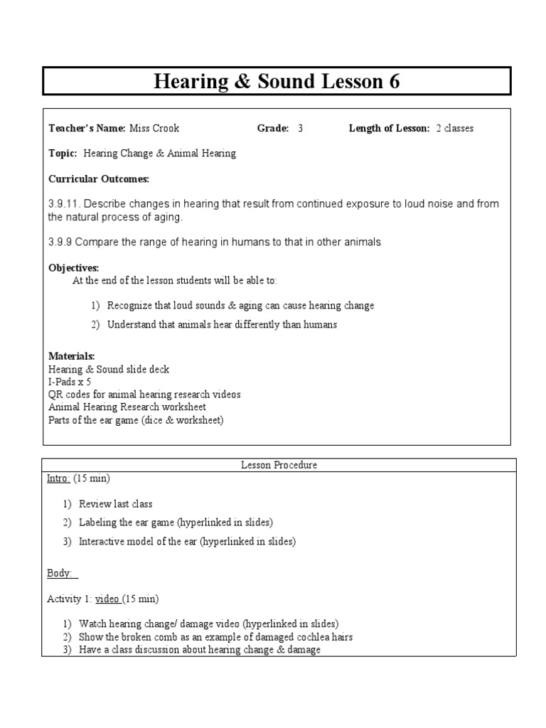 Portfolio - Hearing Sound Lesson 6 | PDF | Ear | Neuroscience