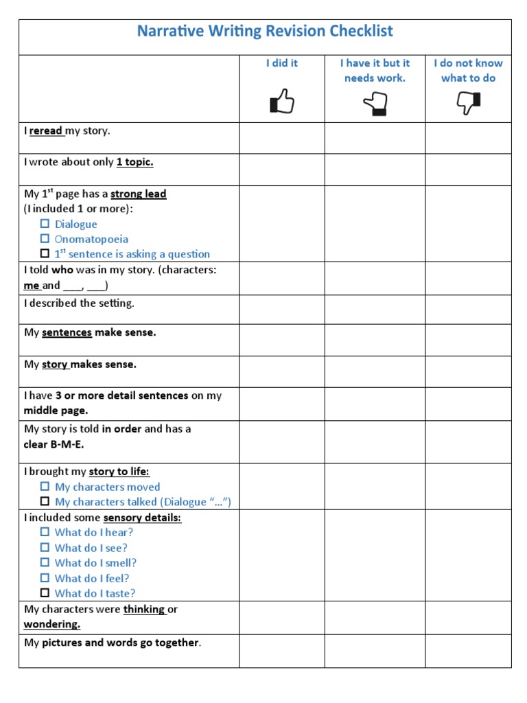 Narrative Writing Revision Guide | PDF