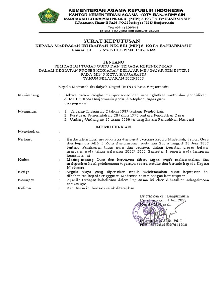 1.1.2.1 SK SMT I Pembagian Tugas 22-23 | PDF