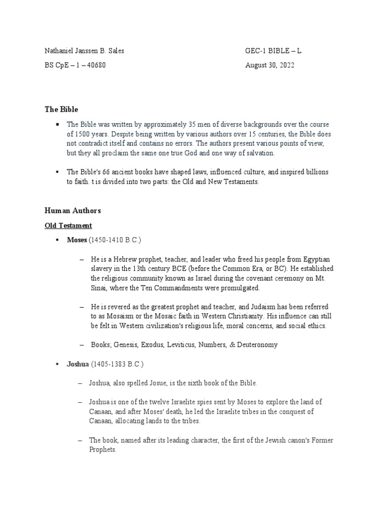 Overview of Bible Authors and Books | PDF | Books Of Samuel | Bible