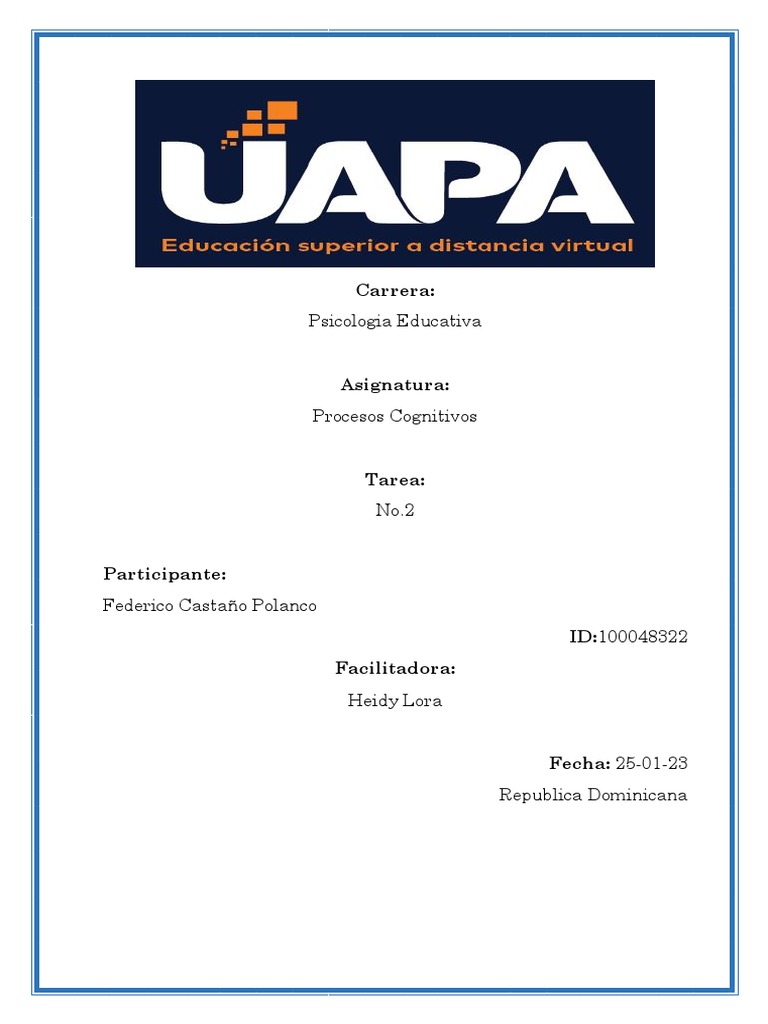 Tarea 2 Procesos Cognitivos | Descargar gratis PDF | Percepción | Mente Tarea 2 Procesos Cognitivos | Descargar gratis PDF | Percepción | Mente