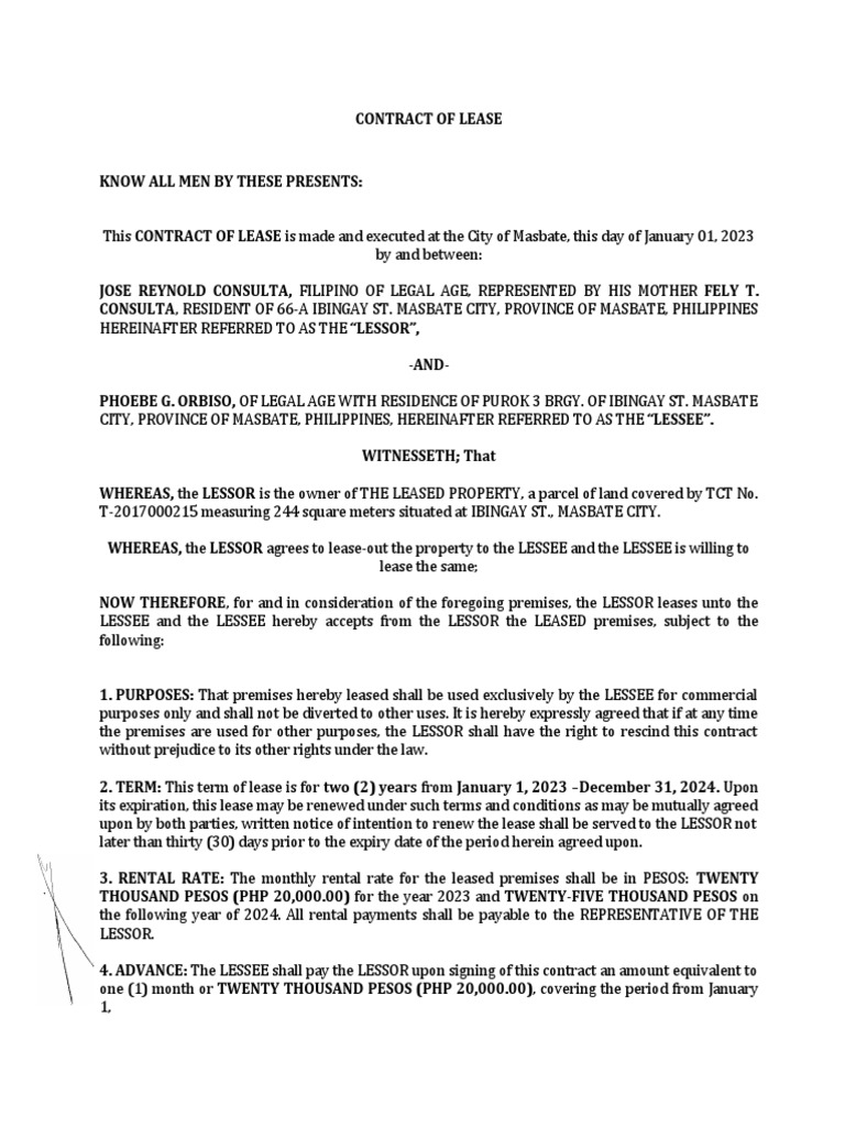 Ibingay Rental Agreement 2023-2025 Jan 01 | PDF | Lease | Property