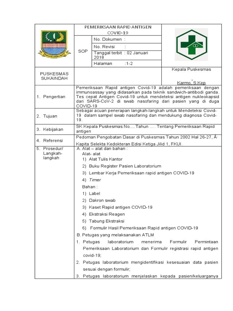 Sop Pemeriksaan Rapid Antigen | PDF