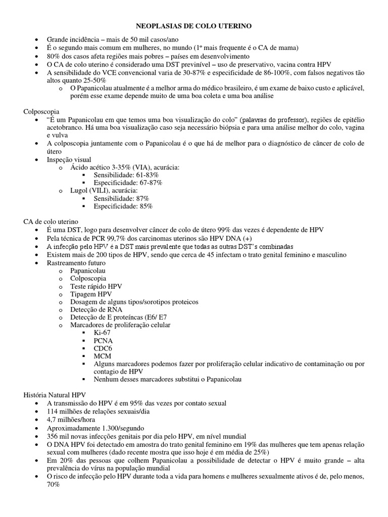 Neoplasias do Colo Uterino: Diagnóstico e Tratamento | PDF | Câncer ...