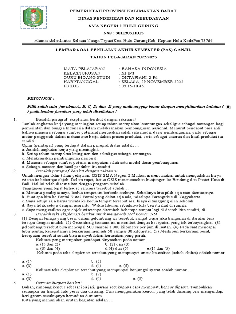 SOAL Bindo Ganjil 2022 | PDF | Karier & Perkembangan | Seni & Disiplin Bahasa