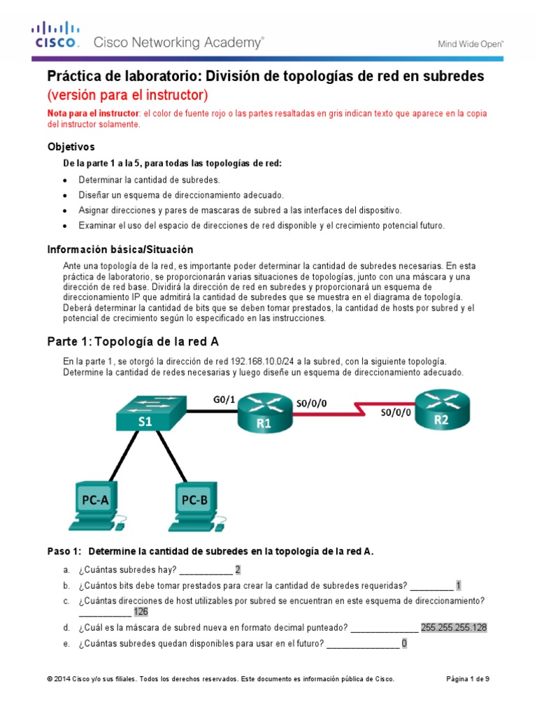 9.1.4.9 Lab - Subnetting Network Topologies - ILM | Descargar gratis PDF | Dirección IP ...