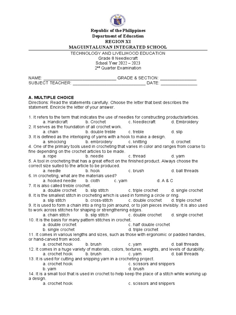 Technology and Livelihood Education | PDF | Crochet | Yarn