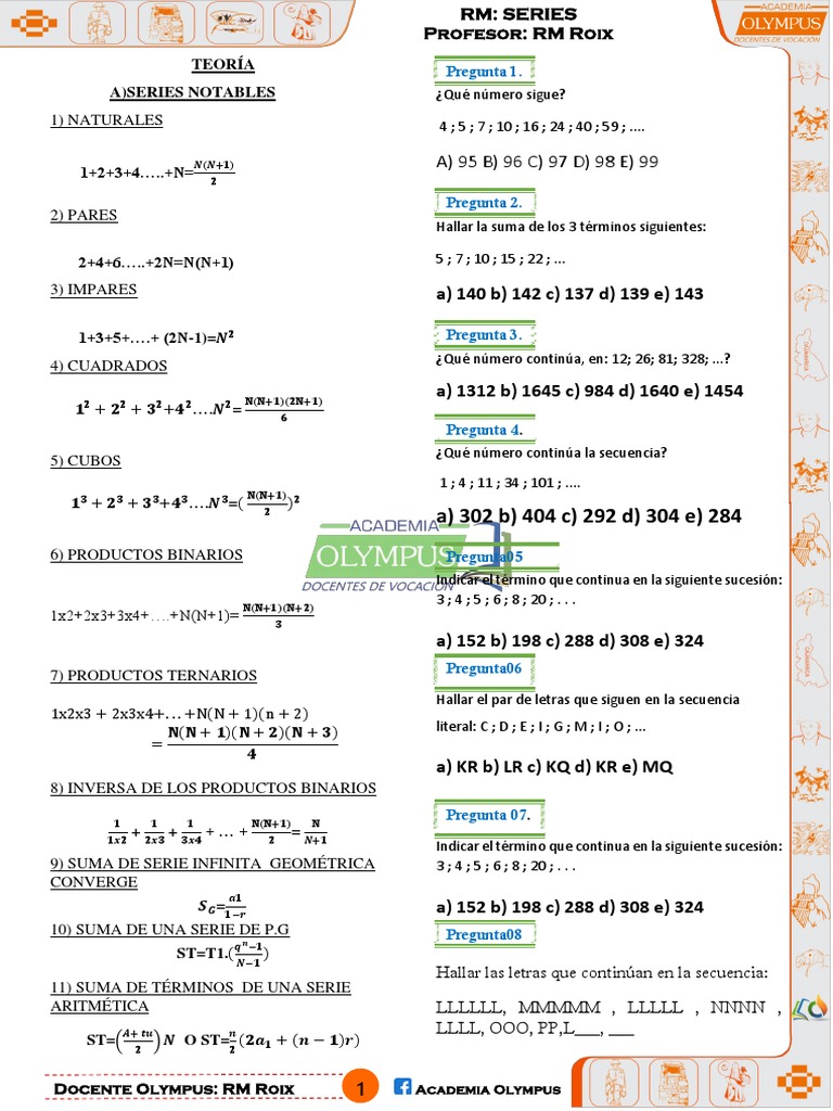 Series Notables y Ejercicios Matemáticos | PDF | Análisis matemático ...